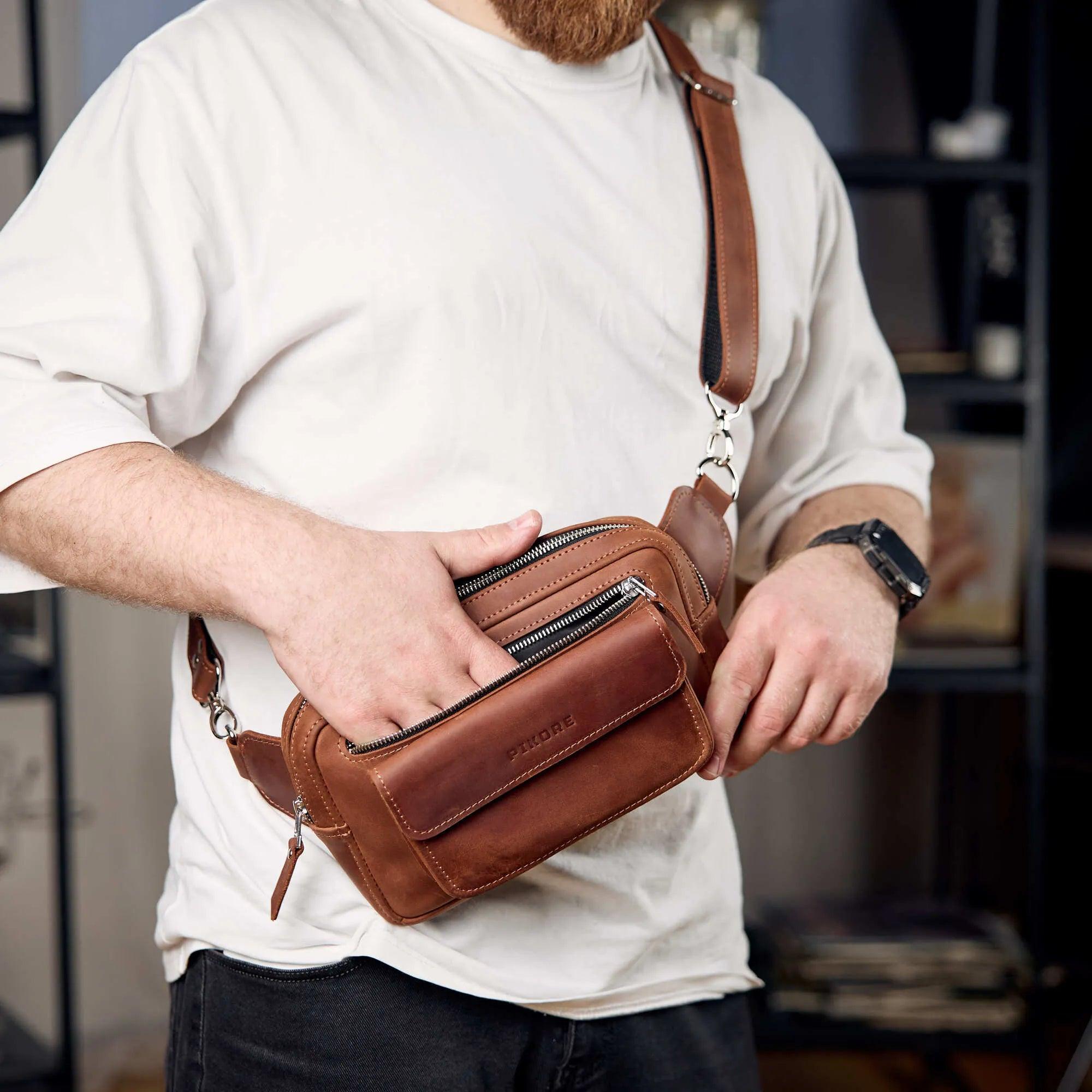 Leather Belt Bag For Men - Personalized Fanny Pack | Pikore